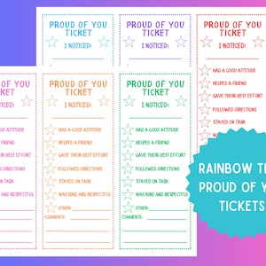 PROUD OF YOU Ticket- Rainbow Text Template, Teacher Praise, Digital ...