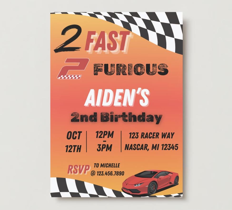 2 Fast 2 Furious 2nd Birthday Invitation Template - Etsy