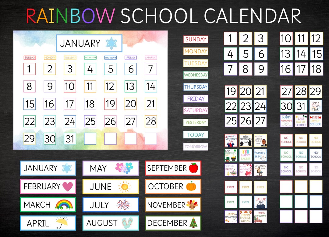 RAINBOW CLASSROOM CALENDAR - Digital Template Download - Etsy