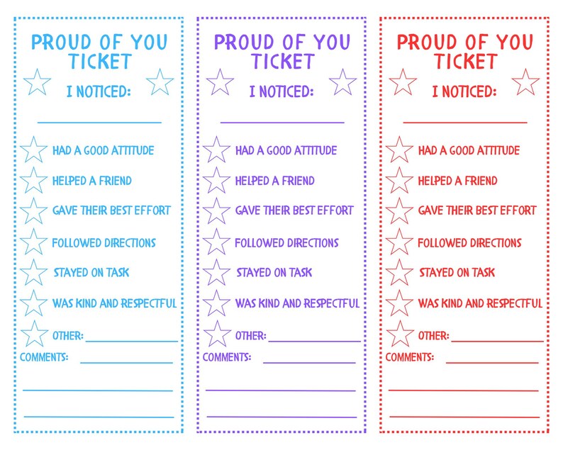 PROUD OF YOU Ticket- Rainbow Text Template, Teacher Praise, Digital ...