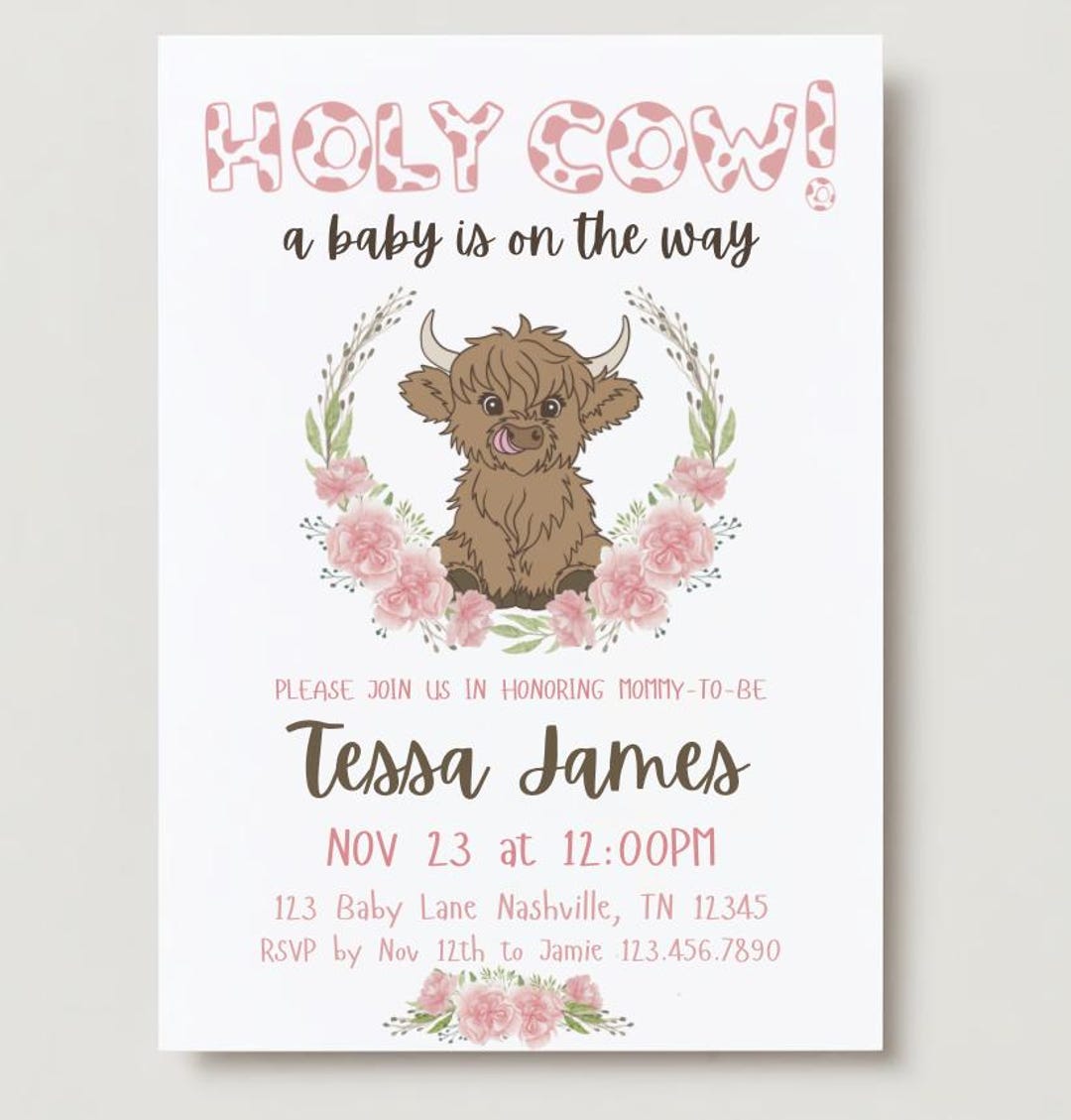 Holy Cow A Baby is on the Way Digital Baby Shower Invitation - Etsy