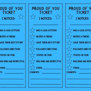 PROUD OF YOU Ticket- Black and White Template, Teacher Praise, Digital ...