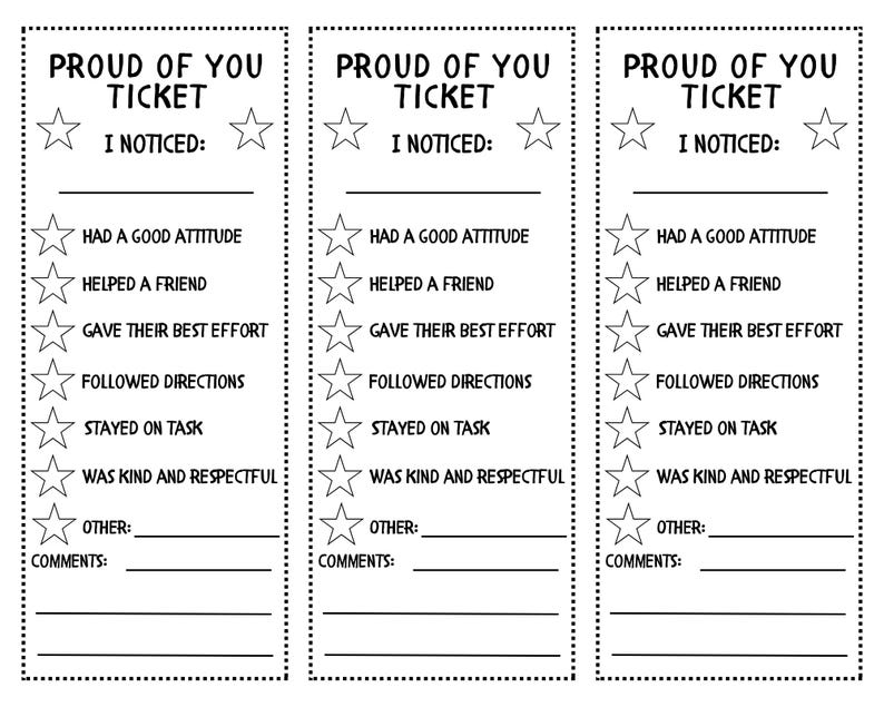 PROUD OF YOU Ticket- Black and White Template, Teacher Praise, Digital ...