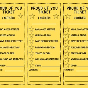 PROUD OF YOU Ticket- Black and White Template, Teacher Praise, Digital ...