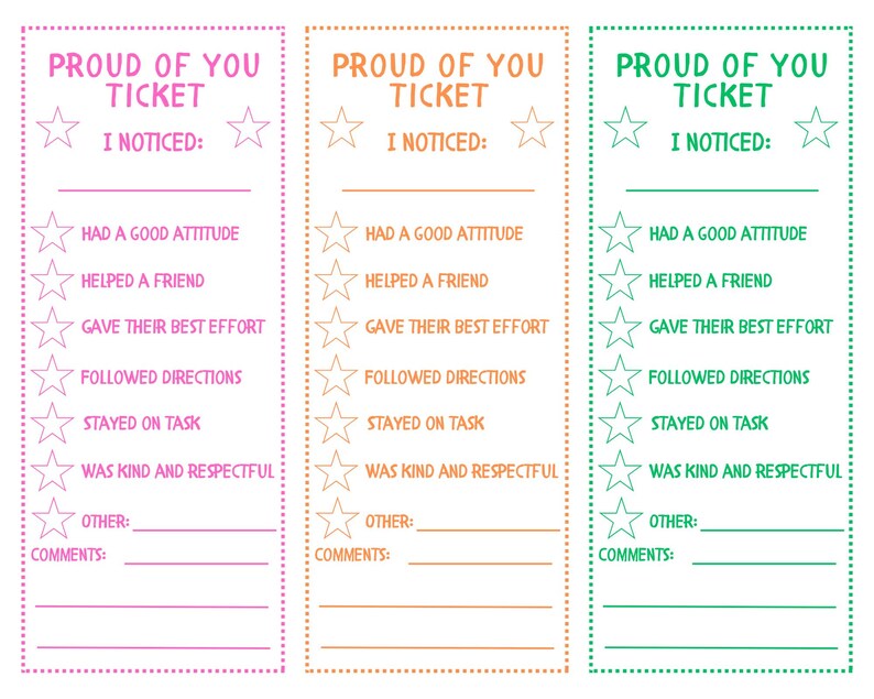 PROUD OF YOU Ticket- Rainbow Text Template, Teacher Praise, Digital ...