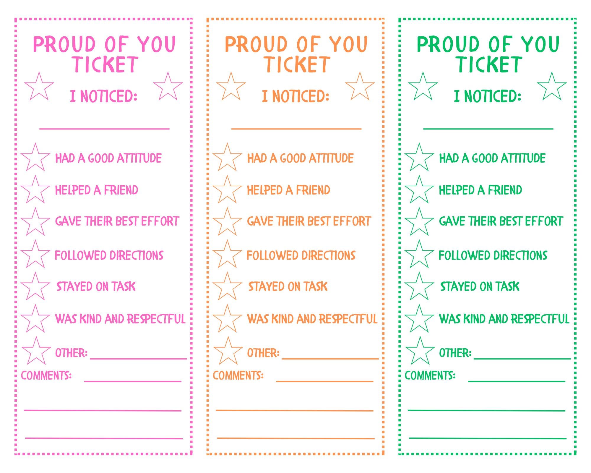 PROUD OF YOU Ticket- Rainbow Text Template, Teacher Praise, Digital ...