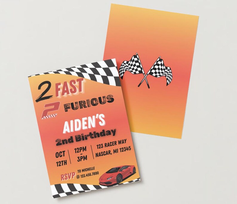 2 Fast 2 Furious 2nd Birthday Invitation Template - Etsy