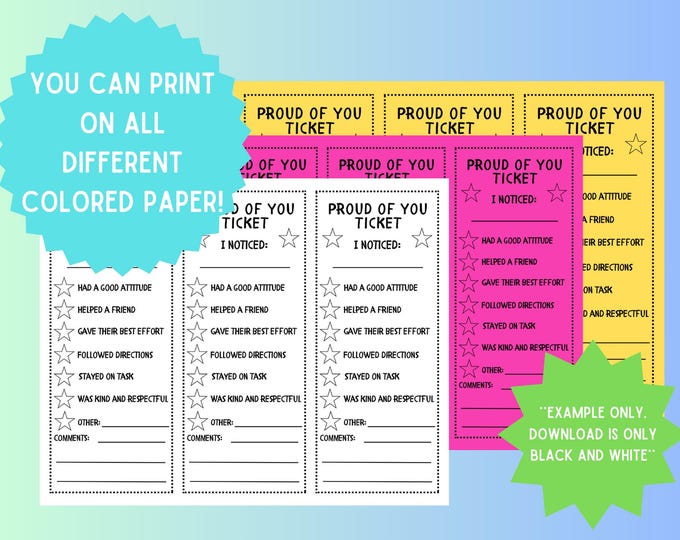 PROUD OF YOU Ticket- Black and White Template, Teacher Praise, Digital ...