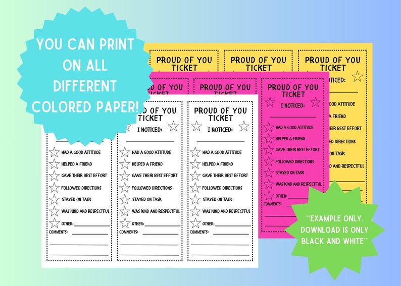 PROUD OF YOU Ticket- Black and White Template, Teacher Praise, Digital ...