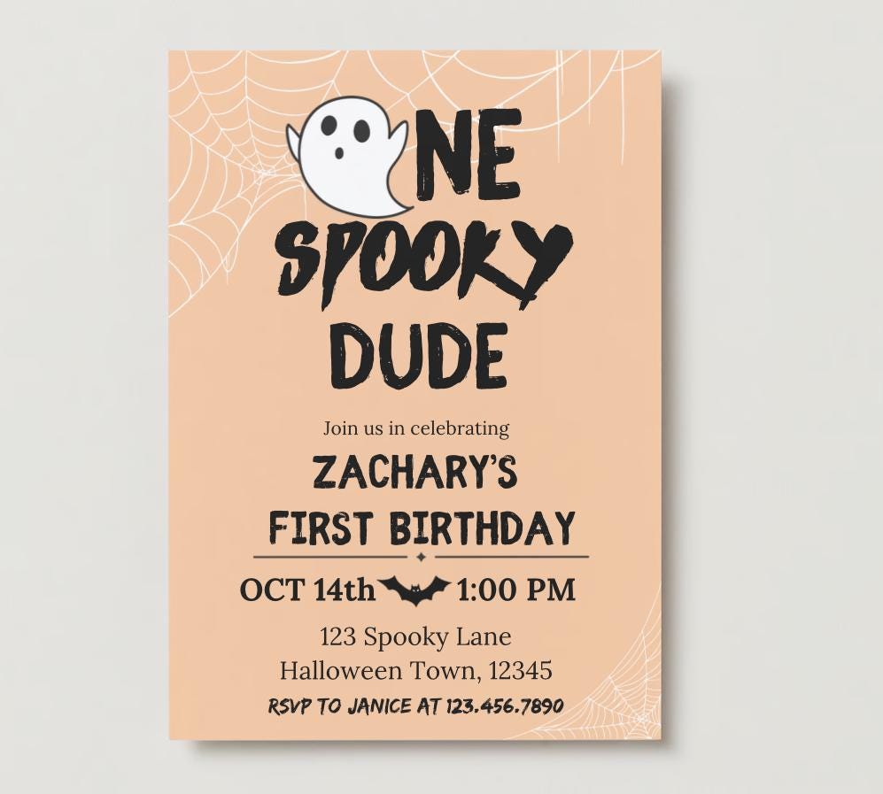 ONE Spooky Dude Digital Birthday Invitation Template - Etsy