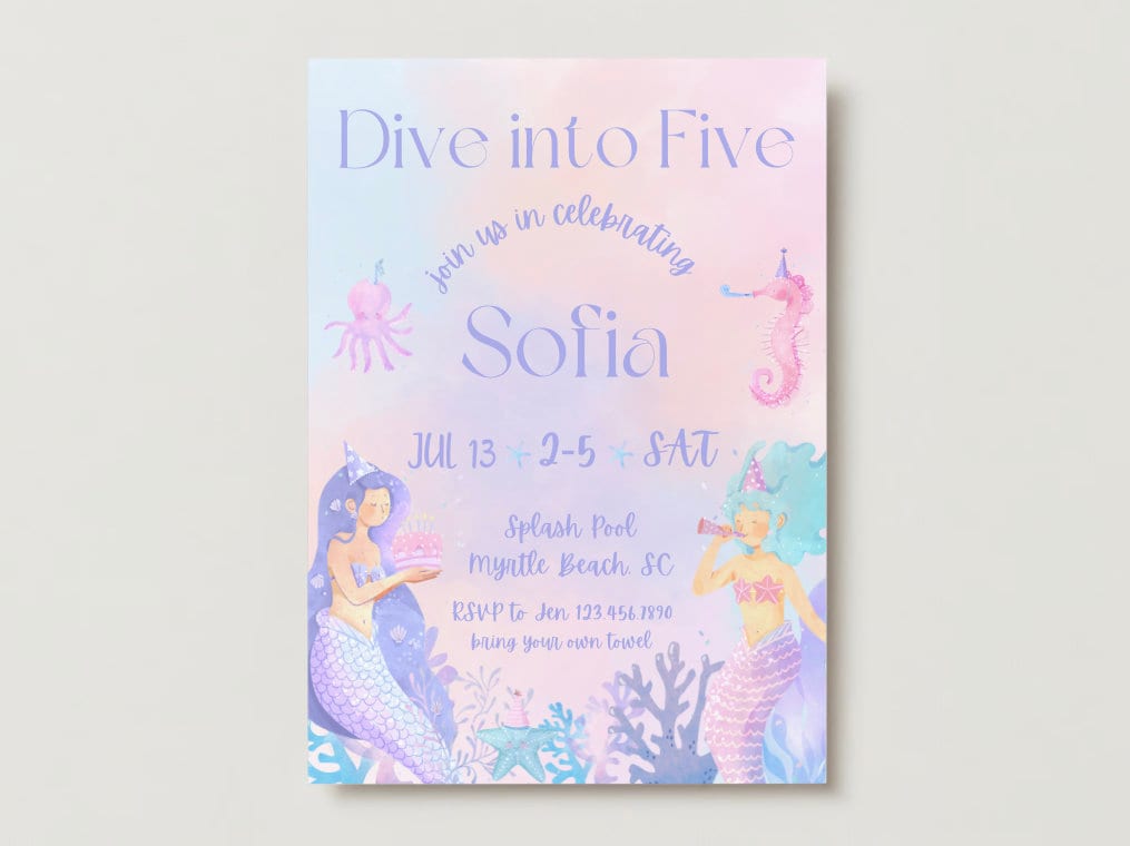 DIVE INTO FIVE Digital Invitations, Dive Into Five Invites, 5th ...