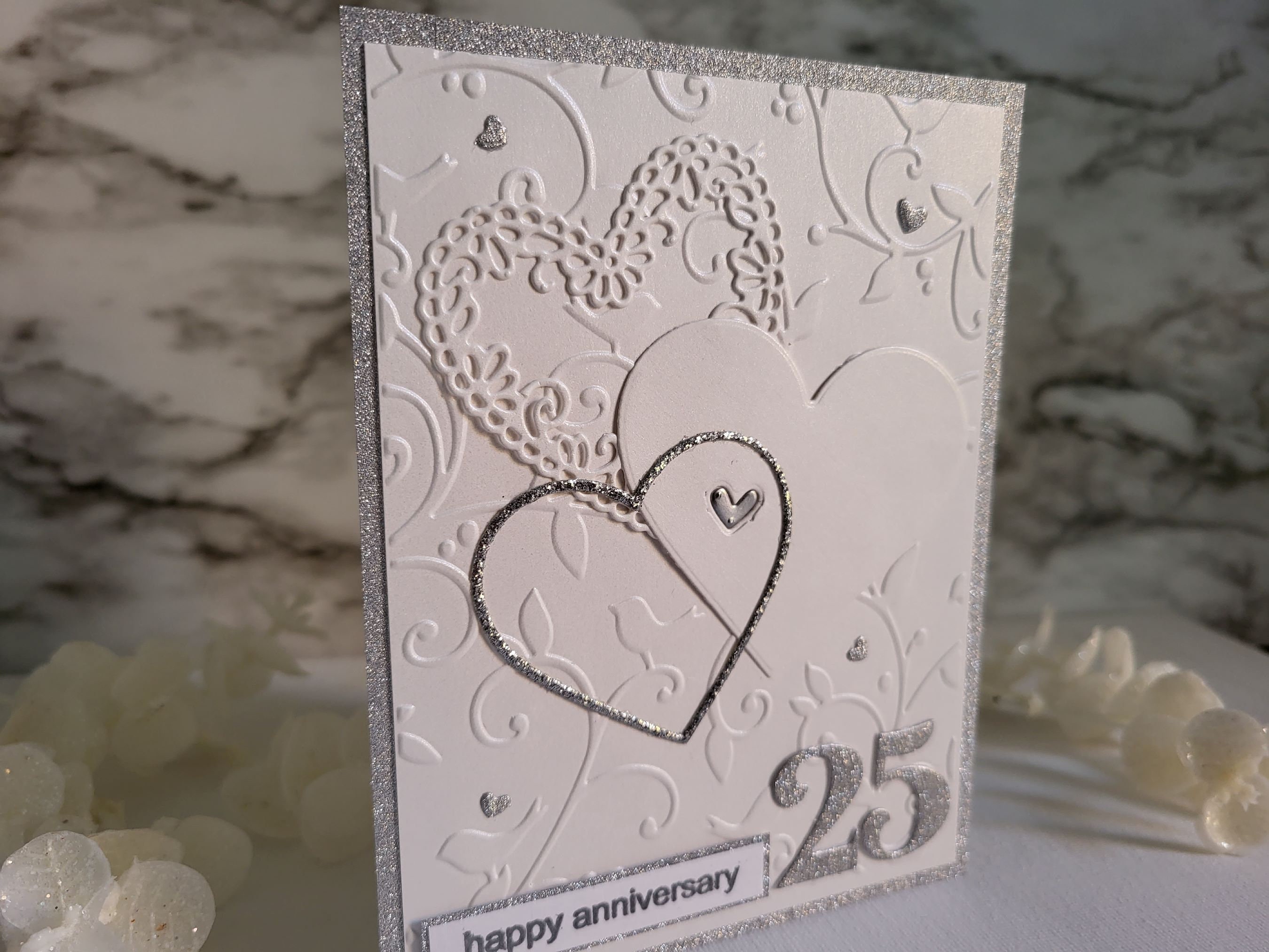 Silver Wedding Anniversary Card, 3D Elegant 25th Anniversary Card ...