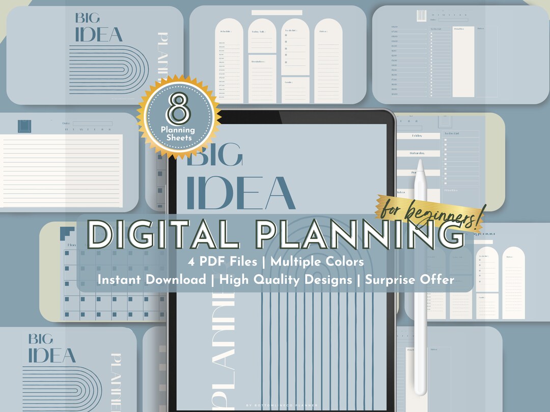 Digital Planner | the Genius | Blue | Digital Planner Sheets | Bottomlineco Planner | Dateless ...