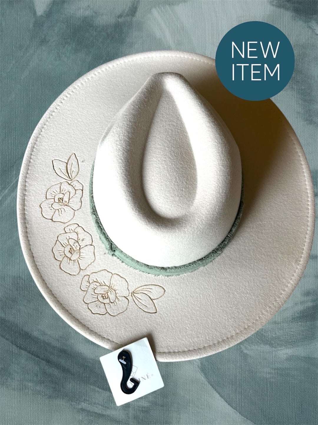 Hand Burned Floral Wide Brim Pandora Hat, Boho Style Cream White Hat ...
