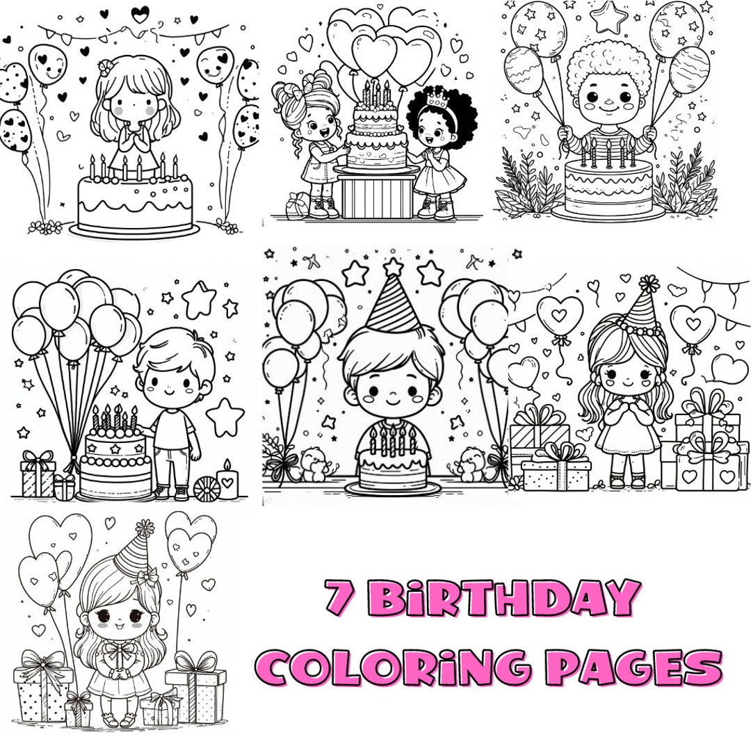 Birthday Coloring Pages, Happy Birthday, Girl, Boy - Etsy