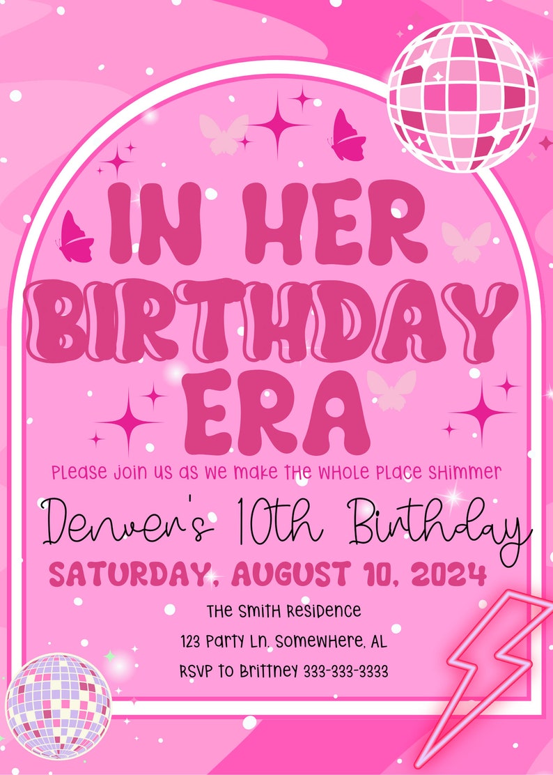 In Her Birthday Era, Birthday Invitation, Swifty, Birthday, Pink ...