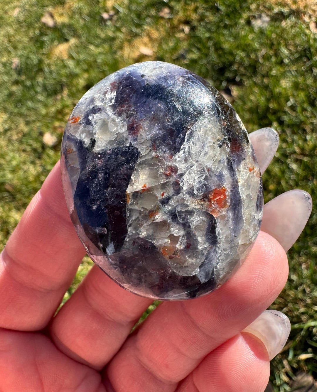 RARE Bloodshot Iolite Sunstone Crystal Palm Stone 1 7/8” (with Natural ...