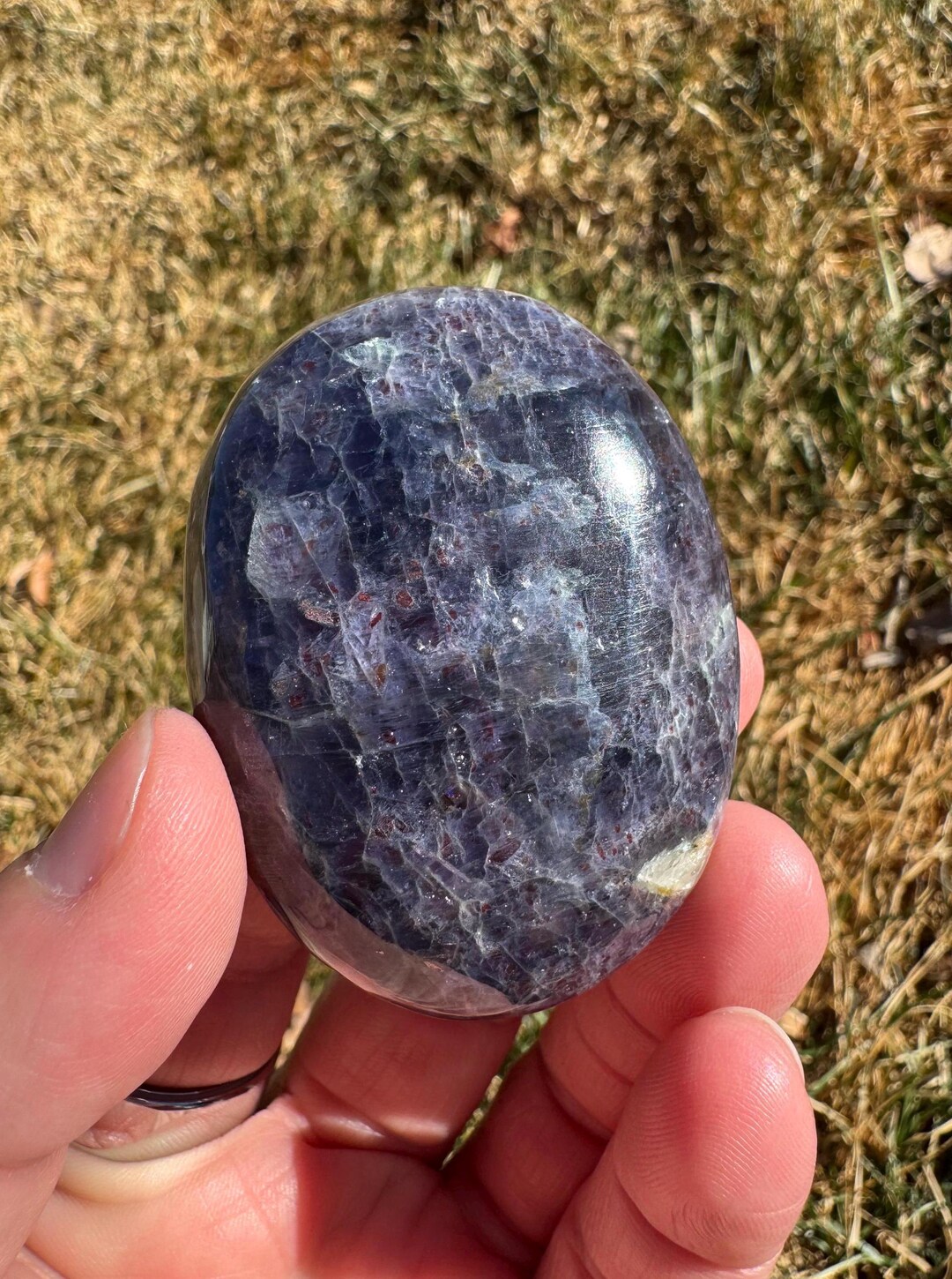 RARE Bloodshot Iolite Sunstone Crystal Palm Stone 2 1/4” (with Natural ...