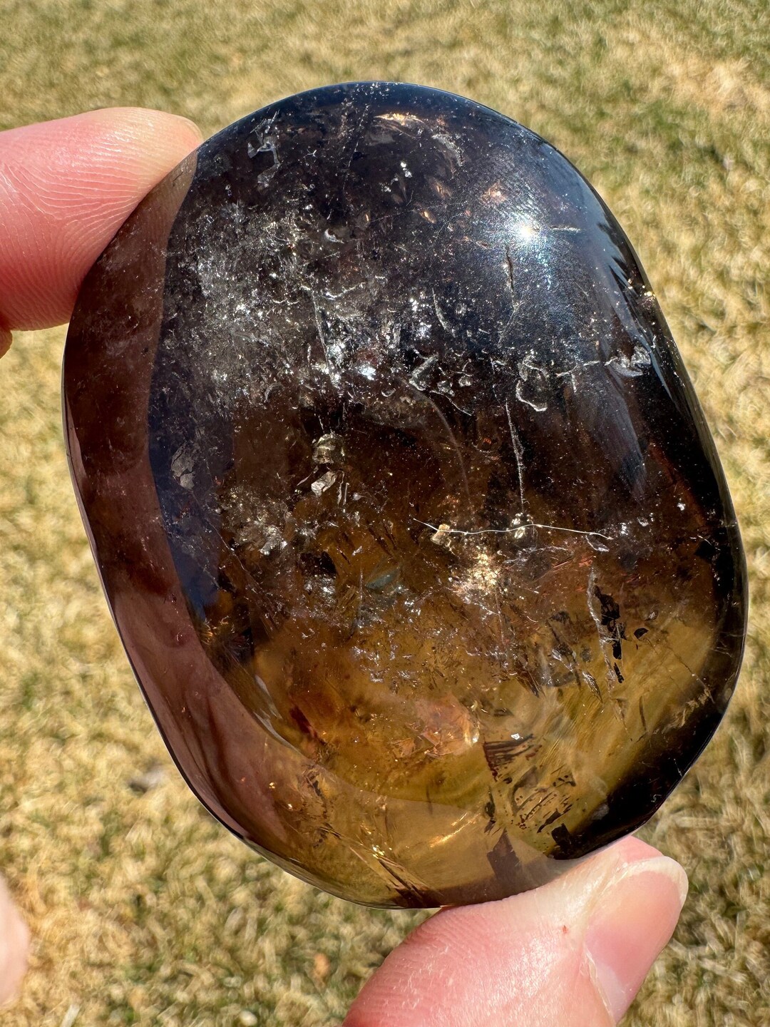 Smoky Quartz and Garden Quartz Crystal Palm Stone 2 1/2 with Natural ...