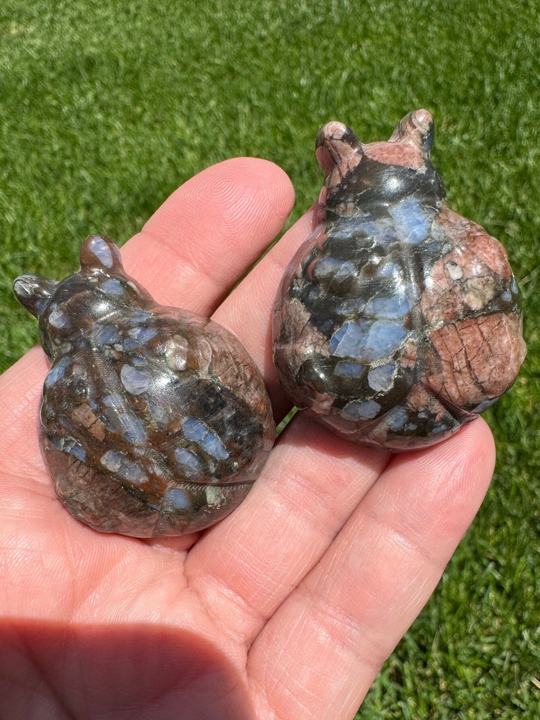 Que Sera Stone / Glaucophane Crystal Crystal Ladybugs 1 7/8 LOT OF 2 ...