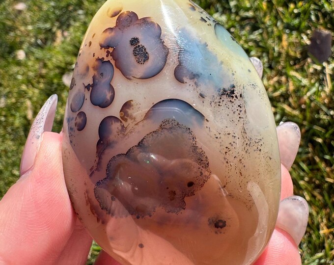 Dendritic and Blue Agate Crystal Palm Stone 3” - Etsy