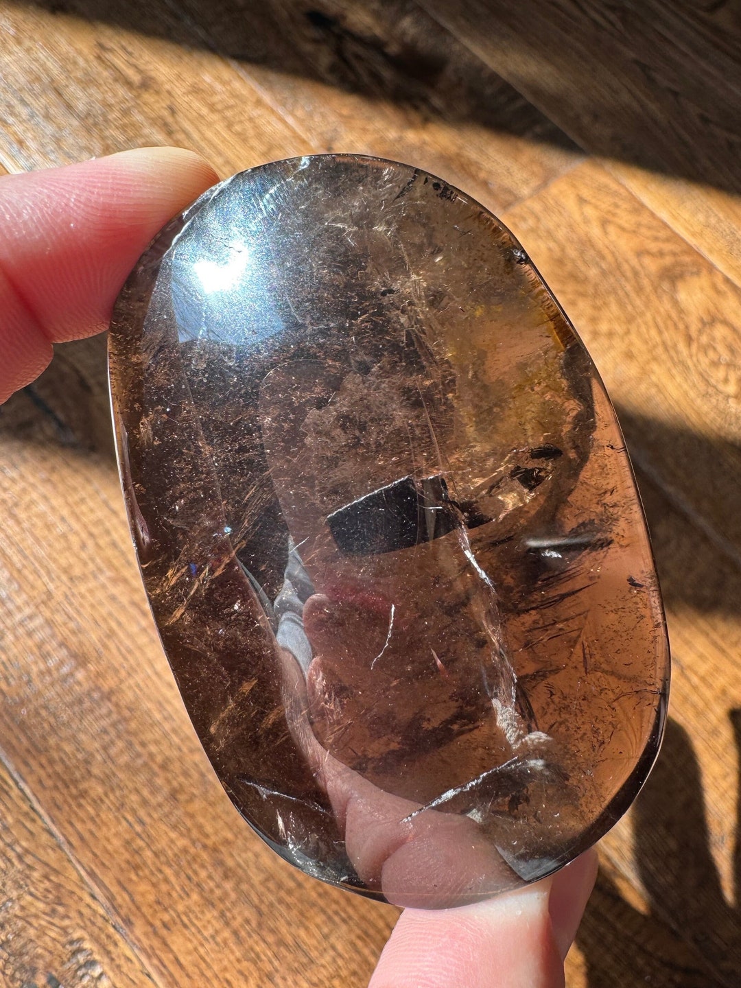 Smoky Quartz and Garden Quartz Crystal Palm Stone 2 7/8 with Natural ...