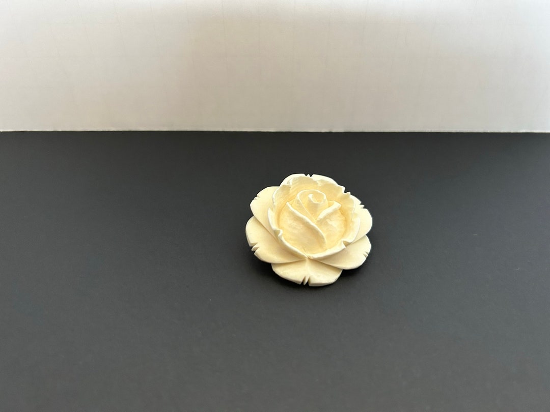 Vintage Intricately Hand Carved Bovine Bone Rose Flower Brooch - Etsy UK