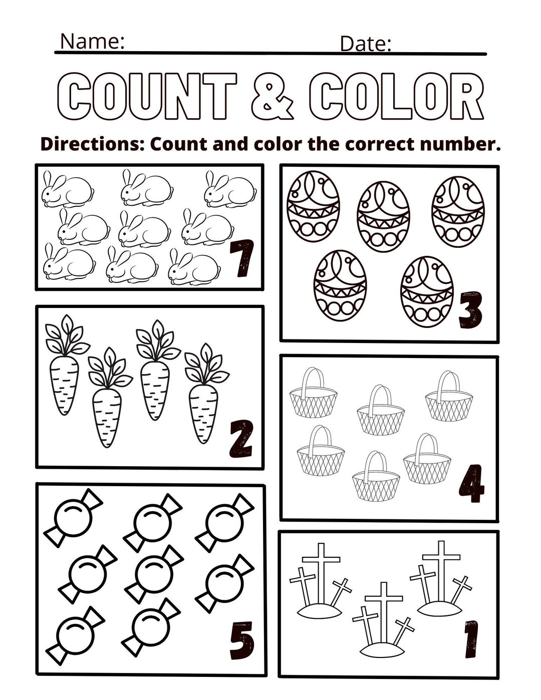 Count and Color - Easter Worksheet - Etsy
