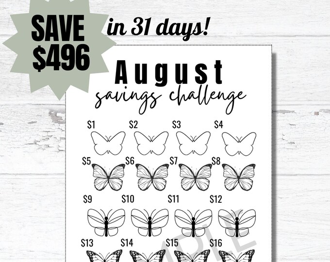 August Savings Challenge, Mini Savings Challenge, Money Challenge, A6 ...