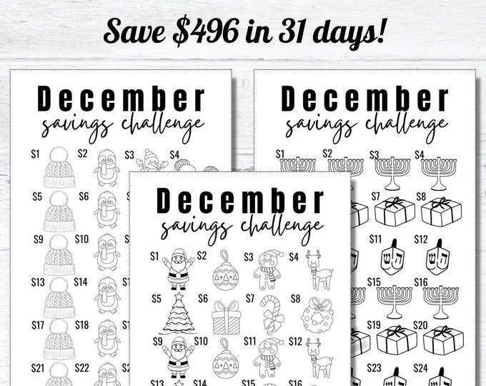 December Savings Challenge, Mini Savings Challenge, Money Challenge, A6 ...