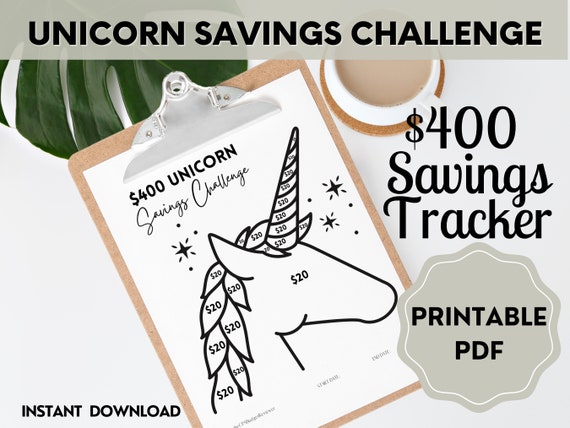 400 Dollar Unicorn Savings Challenge Kids Savings Challenge - Etsy