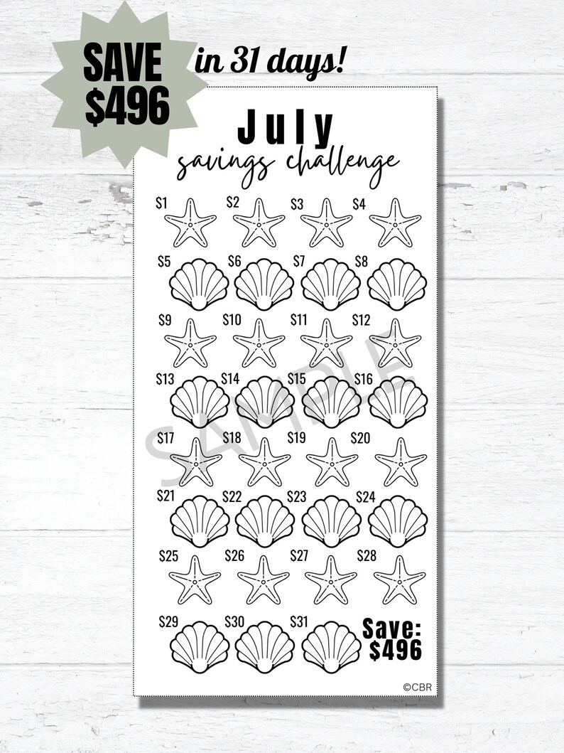 July Savings Challenge Mini Savings Challenge Money - Etsy