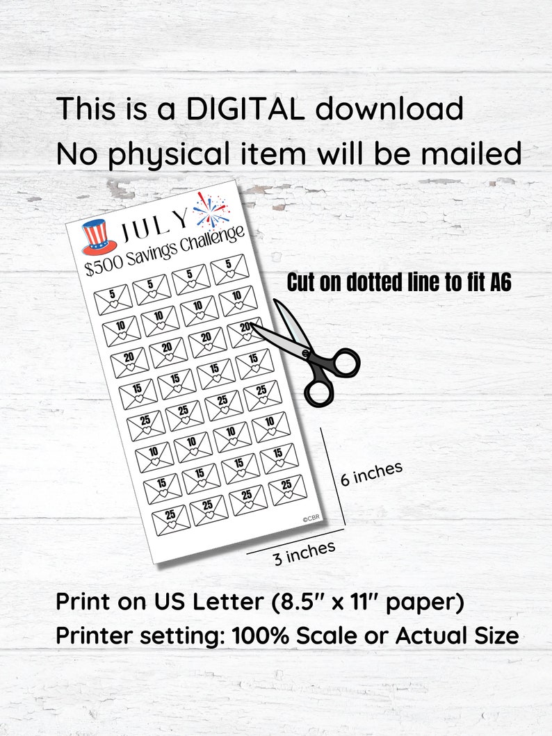 July Savings Challenge, Mini Savings Challenge, Money Challenge, A6 ...