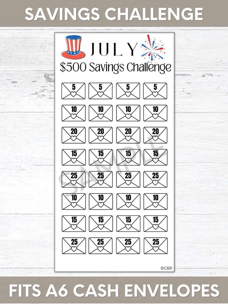 July Savings Challenge Mini Savings Challenge Money - Etsy