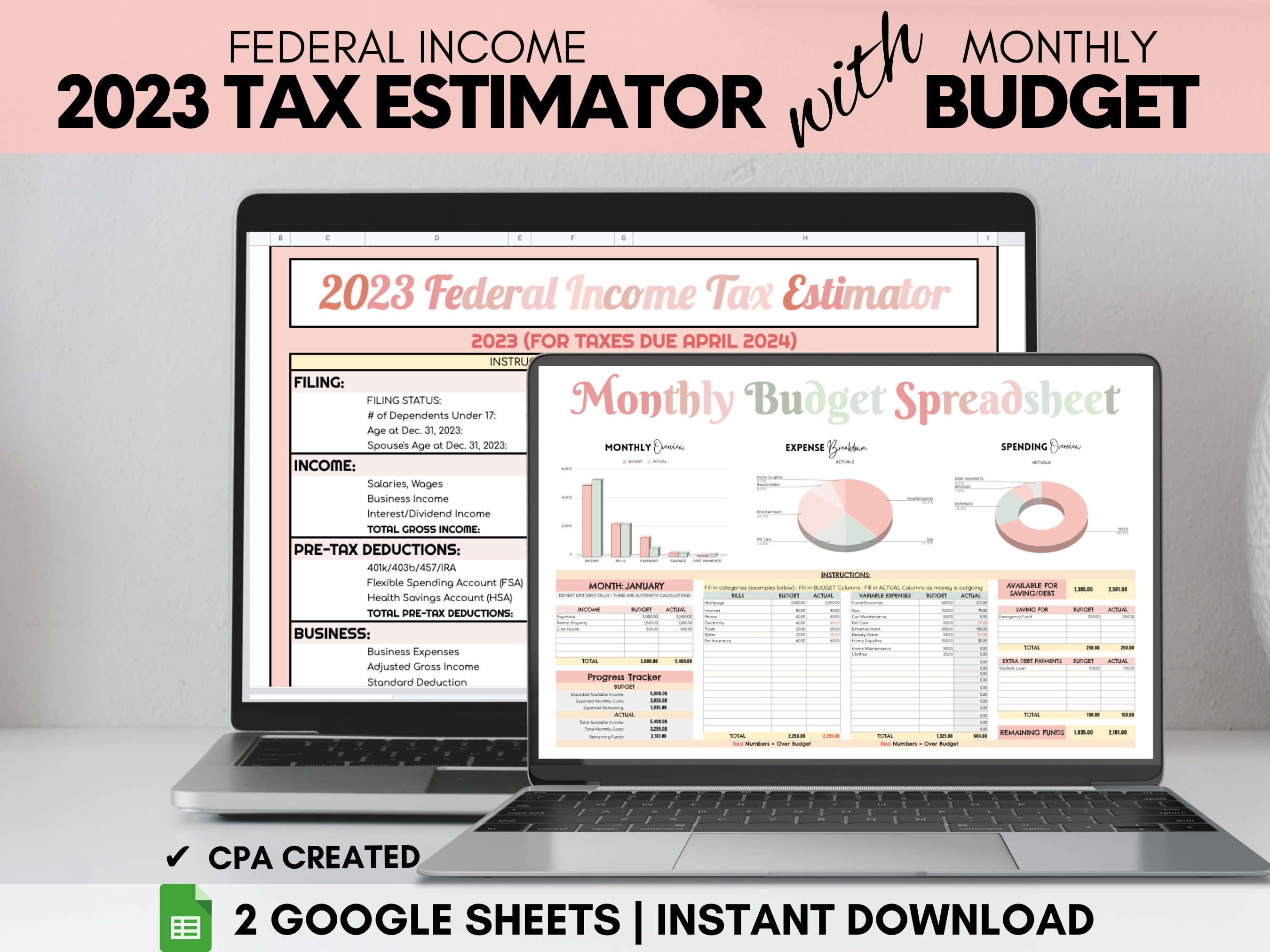 2023 Tax Estimator, Tax Calculator, Tax Spreadsheet Monthly Budget ...