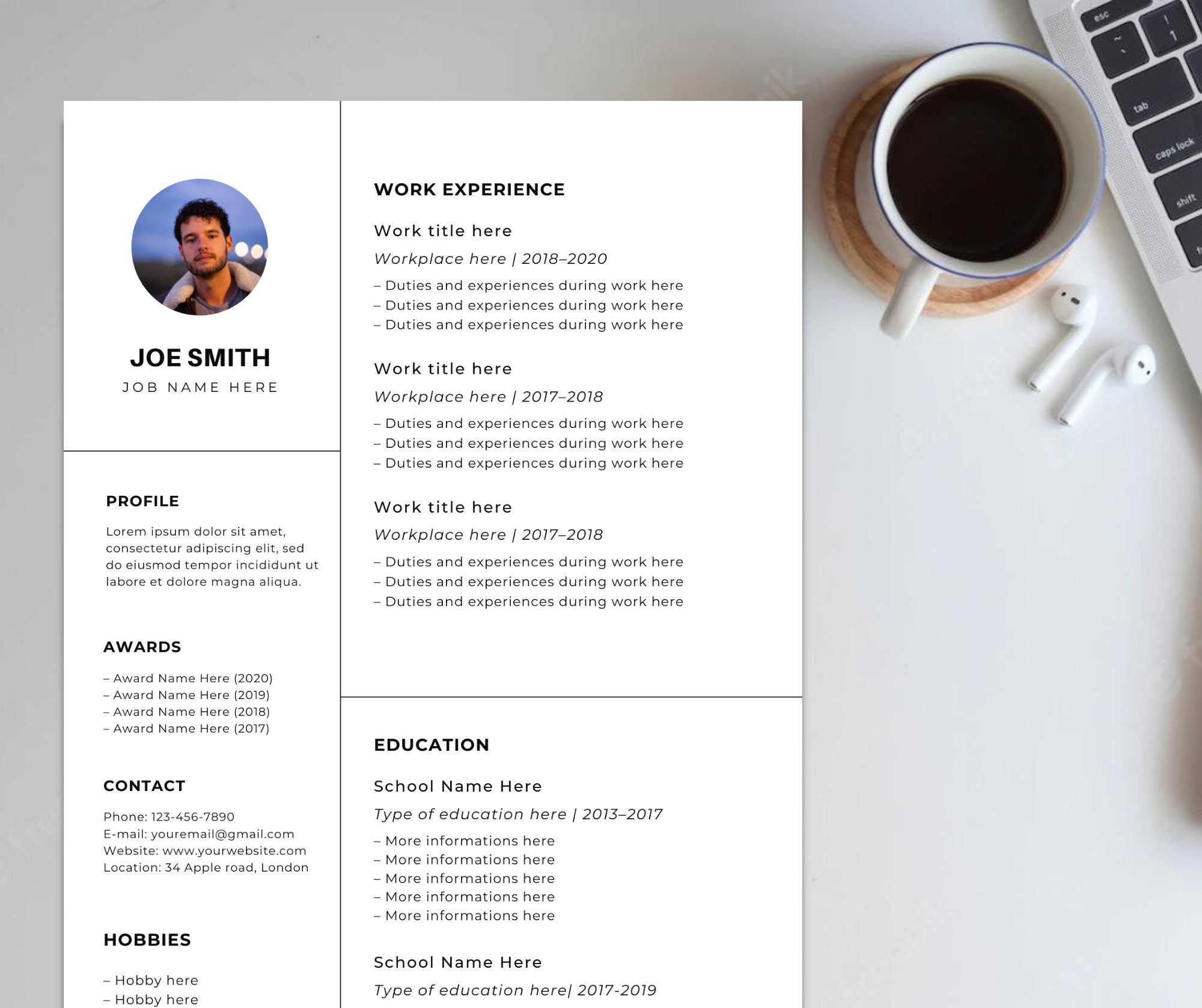 Resume Template With Photo Simple Resume Template CV Template ...