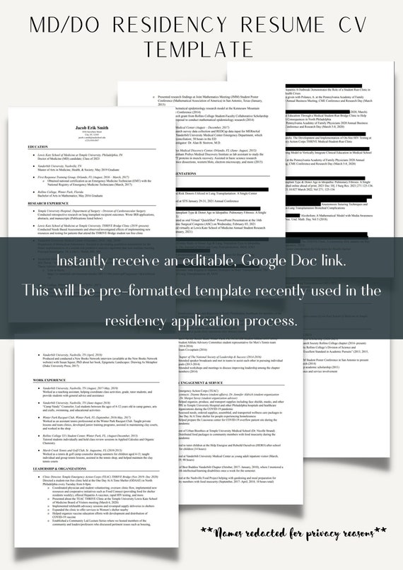 CV Template Professional Resident Resume CV Template - Etsy