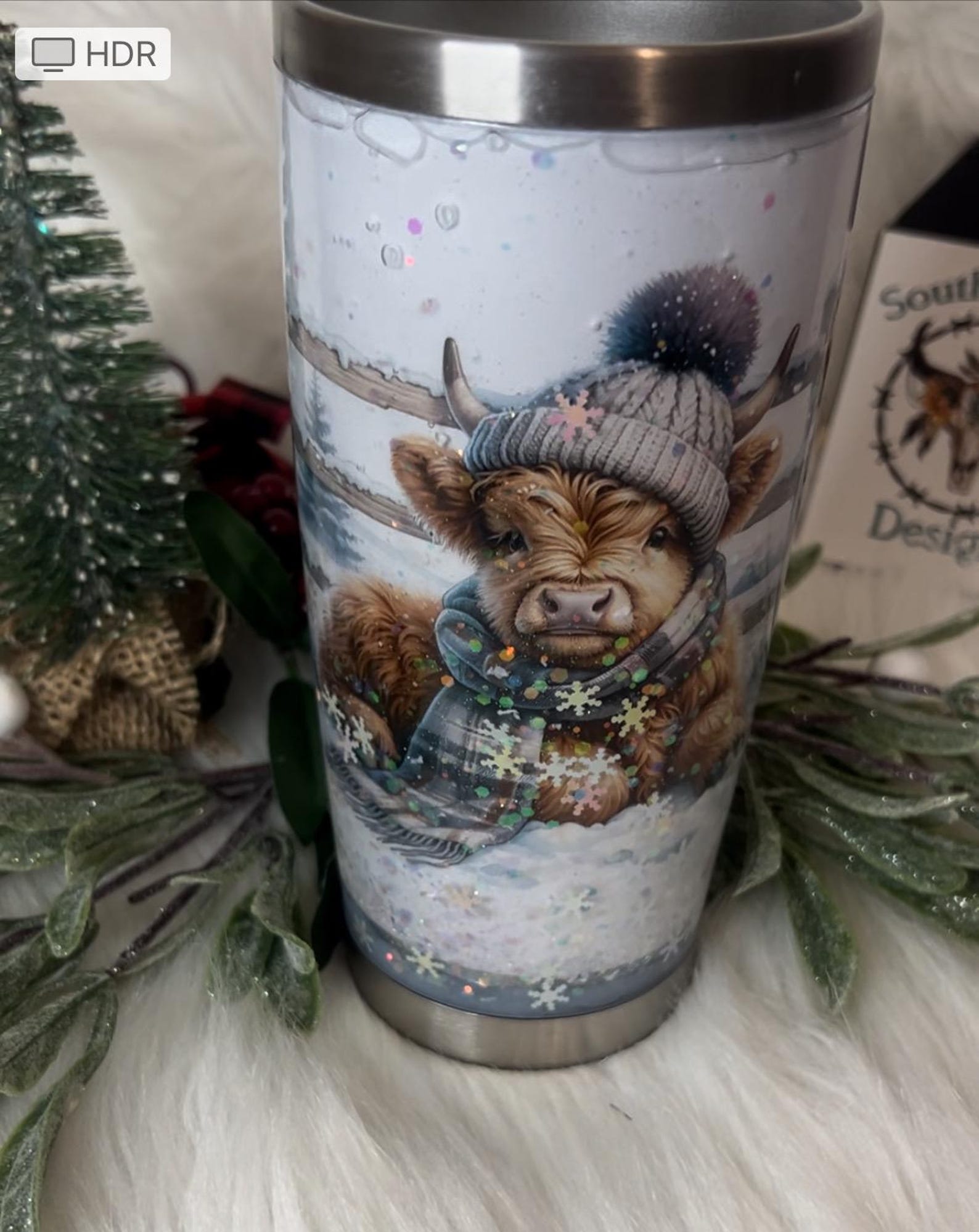 20 Oz Highland Cow Snow Globe Tumbler With Floating Snowflakes and ...