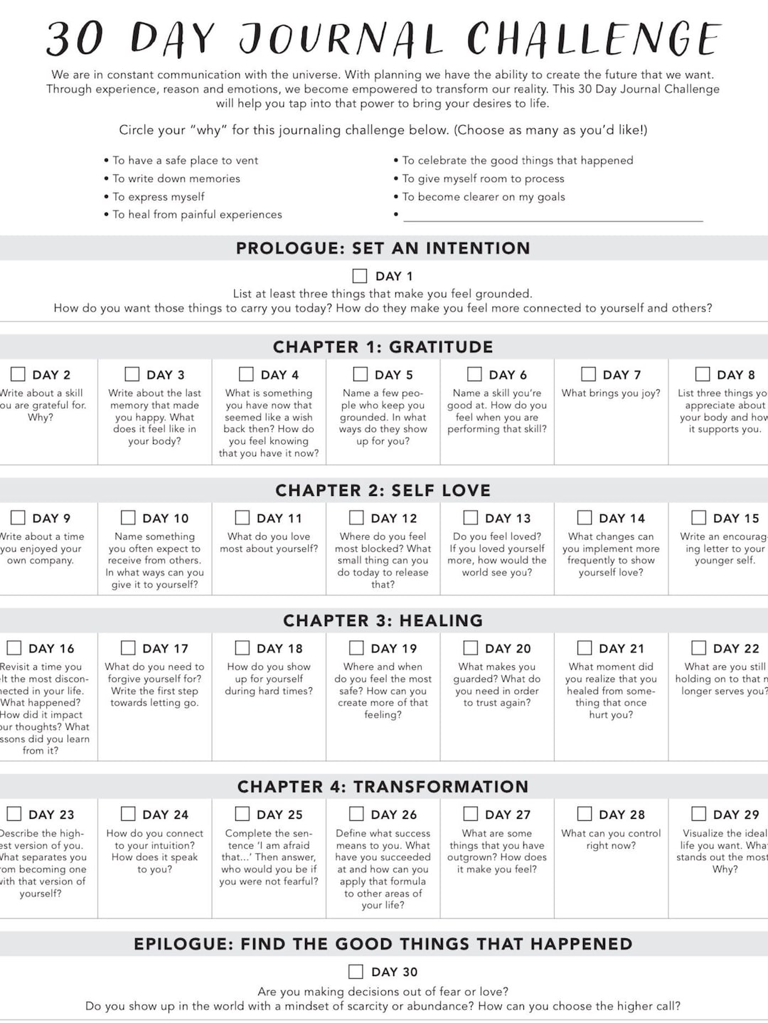 30 Day Journal Challenge - Etsy