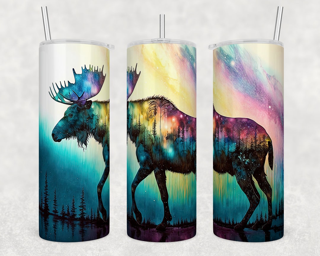 Alcohol Ink Northern Lights Moose, Moose Tumbler, Wild Life Tumbler ...