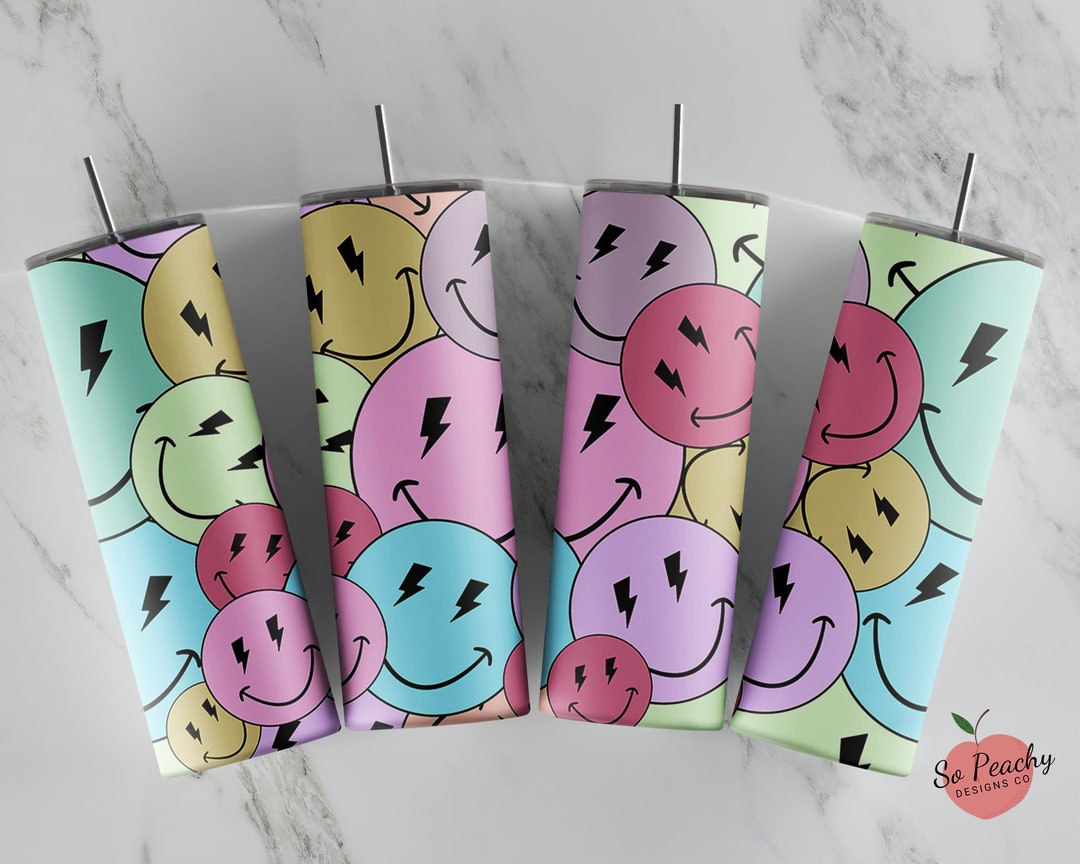 Retro Print Smiley Face Tumbler, Smiley Face Tumbler, Happy Face ...