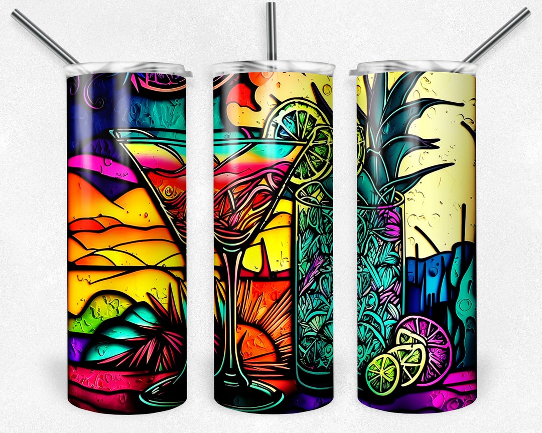 Cocktail Tumbler, Stained Glass Margarita Tumbler, Tropical Drink ...