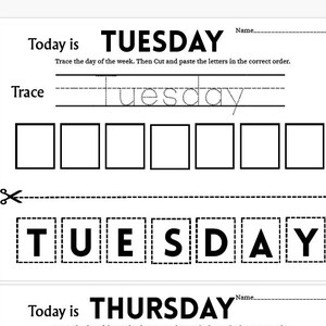 Days of the Week Pre-k/ Kindergarten Worksheets - Etsy