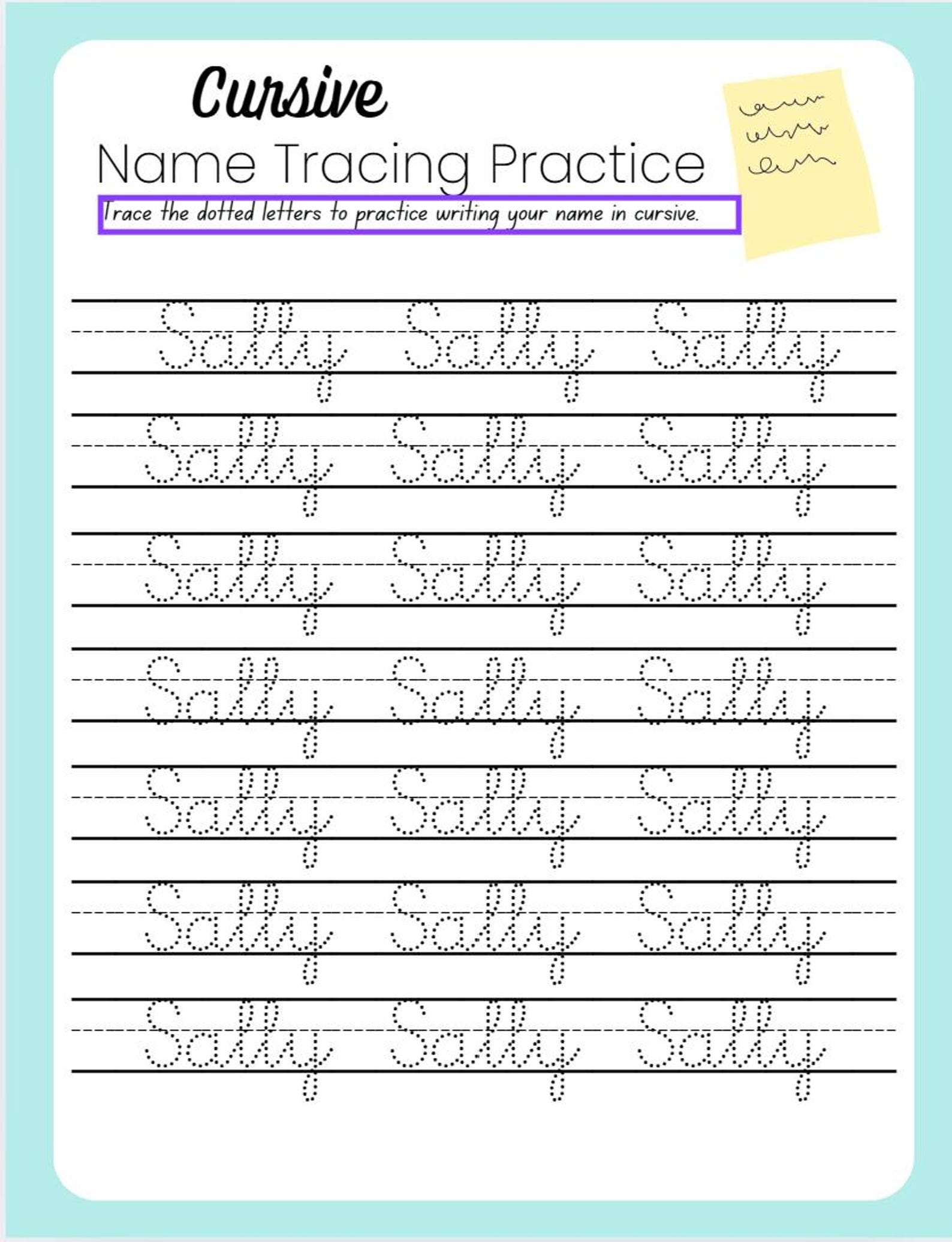 Custom Cursive Name Tracing Practice Worksheet - Etsy