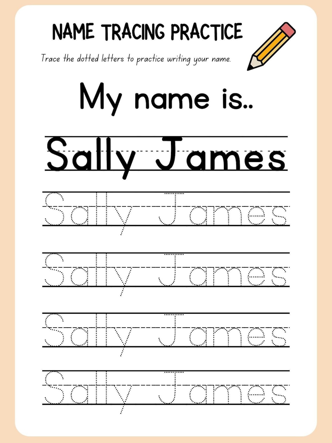 Pre-k Custom Name Tracing Worksheet - Etsy