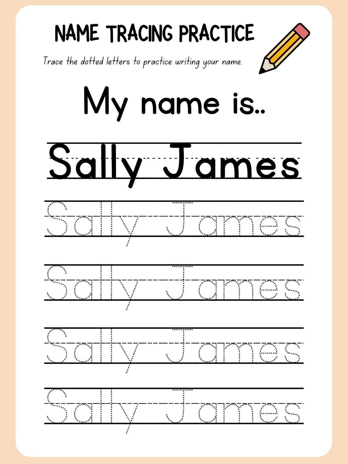 Pre-k Custom Name Tracing Worksheet - Etsy