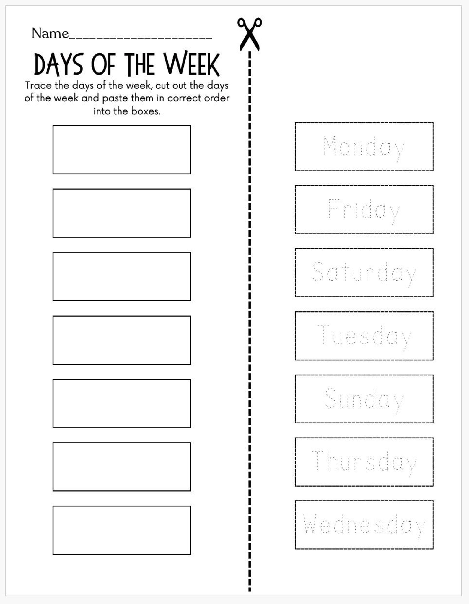 Days of the Week Pre-k/ Kindergarten Worksheets - Etsy