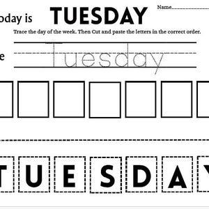 Days of the Week Pre-k/ Kindergarten Worksheets - Etsy