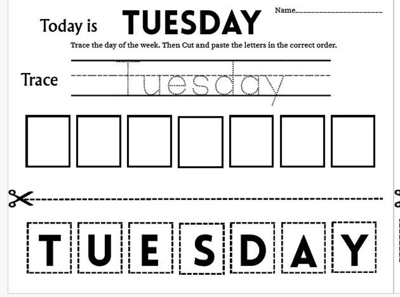 Days of the Week Pre-k/ Kindergarten Worksheets - Etsy
