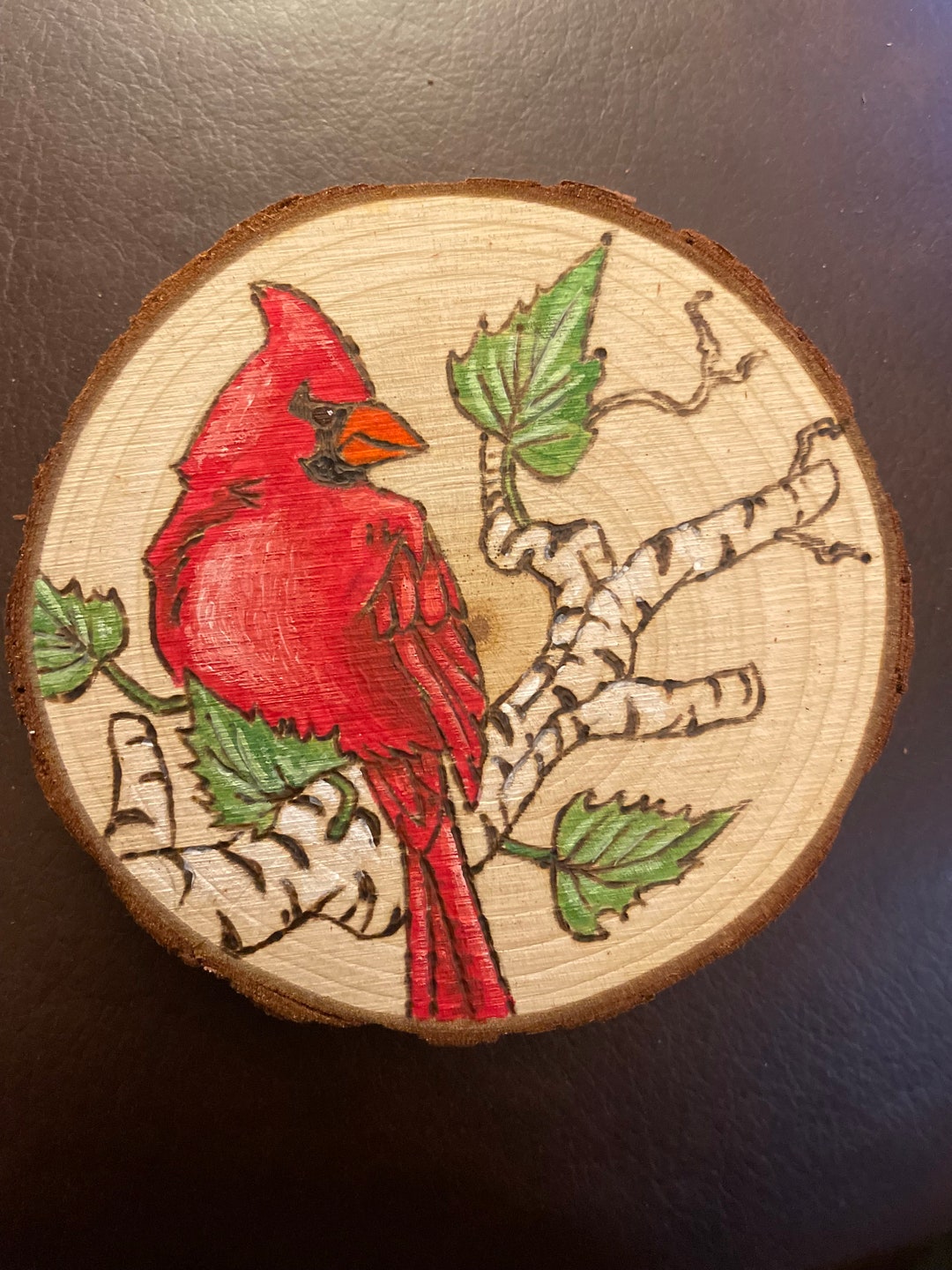 Cardinal on Birch Tree Christmas Ornament, Wood Burned, Pyrography - Etsy